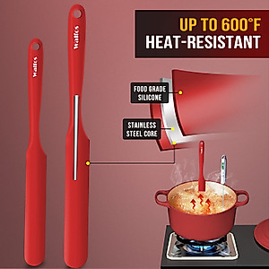 Walfos Silicone Jar Spatula - 600ºF Heat Resistant Kitchen Spatulas(2pcs), Strong Steel Core & One-Pieces Design,Mixing Batter & Cake Cream Spatulas, for Cooking & BPA Free & Dishwasher Safe, Red