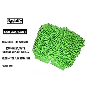 Ragnify Pack of 2 Microfiber car wash mitt Scratch Free Dual Sided Machine Washable Waterproof wash mitt for Cars, Trucks, Boats(Green)