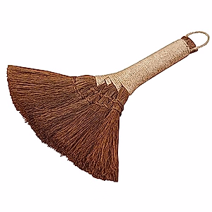 HOMOCONO Small Broom Broom Mini Desk Dust Broom Cute Broom Desk Cleaning Brush Broom Brushes Natural Broom Straw Broom Remover Desktop Cleaning Brush Besom Brown Silk Light Brown