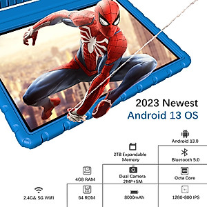 ITDULCET Kids Tablet 10 inch Android 13, 4GB RAM+64GB ROM 8000mAh Toddler Tablet for Children Teen, 2.4G & 5G WiFi, Dual Camera, 10.1'' IPS HD Screen Family Link Parent Control, 2-Year Warranty