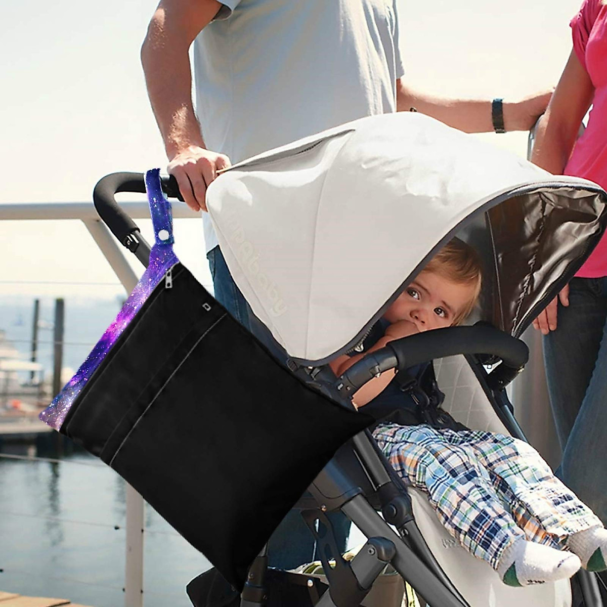 visesunny Fun Unicorn Galaxy Night Print 2Pcs Wet Bag with Zippered Pockets Washable Reusable Roomy for Travel,Beach,Pool,Daycare,Stroller,Diapers,Dirty Gym Clothes, Wet Swimsuits, Toiletries