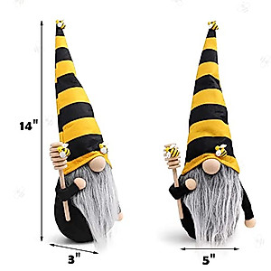 CiyvoLyeen Bumble Bee Striped Gnomes Scandinavian Tomte Nisse Swedish Honey Bee Elf Home Farmhouse Kitchen Decor Bee Shelf Sitter Tiered Tray Display, Set of 2