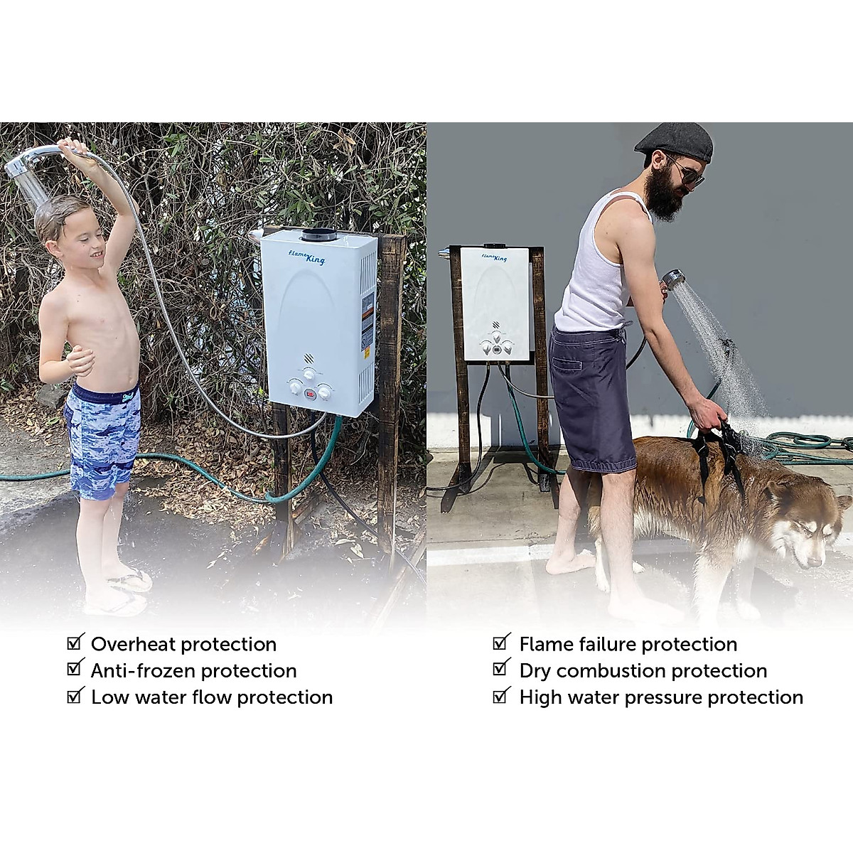 Flame King Portable Tankless Water Heater Propane Gas 10L 2.64 GPM at 68,000 BTU, Outdoor Instant Hot Water Shower for RV, Camping, Farm, Cabins