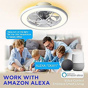 ocioc Low Profile Ceiling Fans with Lights,18 in Smart Ceiling Fans with Alexa/Google Assistant/App Control Color Changing LED-RGB Back Ambient Light for Bedroom