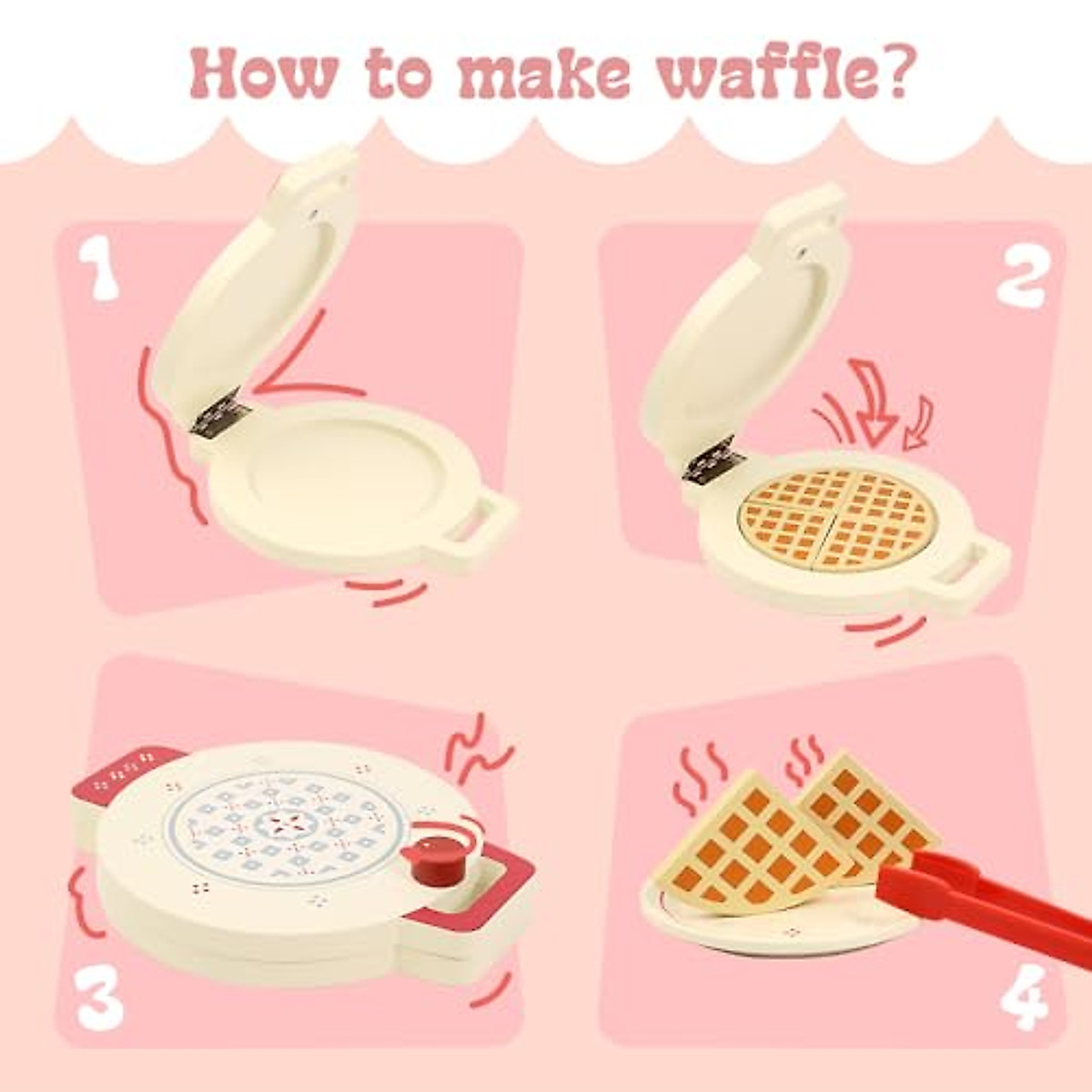 osettoys Toy Waffle Maker, Wooden Kitchen Play Set, Pretend Play Kitchen Appliance, Learning Toy for Kids, Cooking Toy Present for Boys Girls Age of 3-8