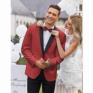 COOFANDY Men's Tuxedo Jacket Wedding Blazer One Button Dress Suit for Dinner Prom Party Red