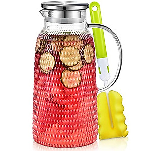 Aofmee Pitcher, 81oz Glass Pitcher, Water Pitcher with Lid, Iced Tea Pitcher Lemonade Pitcher, Glass Carafe for Cold or Hot Beverages, Sun Tea Jar, Easy Clean Heat Resistant Glass Jug for Juice, Milk