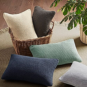 INK+IVY Bree Knit Throw Pillow Cover, Casual Oblong Decorative Pillow Cover, 12X20, Aqua