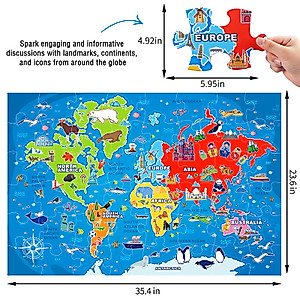 Jumbo Floor Puzzle for Kids,World Map Puzzle Jigsaw Geography Puzzles,48 Piece Globe Atlas Puzzle with Continents,United States Puzzle for Ages 3-5,Preschool Learning Toys Gift for 4-8 Years Old