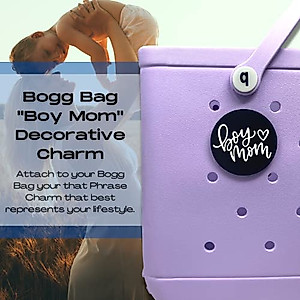 FRESHe BOGLETS - Boy Mom Charm Compatible with Bogg Bags - Decorative Charm Accessories for Customizing Your Bogg Bag or Other Tote Bags (Charm, Boy Mom) Black and White