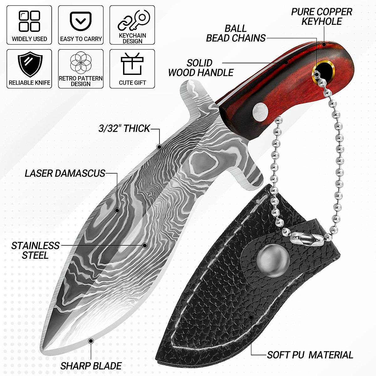 MGZTTHW 5pcs Tiny Knife Keychain, Mini Pocket Knives Chef, Cute Portable Tiny Pocket knife Pendant with Sheath Package Opener Outdoor Camping Box Cutter Tiny Things for Gifts for Christmas