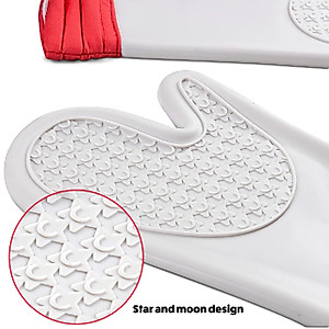 Silicone Oven Mitt, 2 Count- Extra Long 17 Inch Sleeve for Max Protection- Heat Resistant, Waterproof Non Slip Silicone for Easy Grip, Kitchen Gloves for Cooking, BBQ, Potholders w Soft Inner Lining