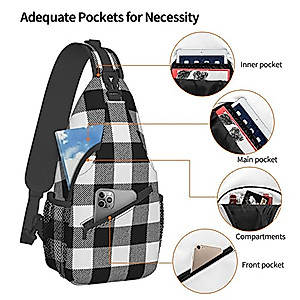 Pubvnih Black And White Buffalo Plaid Sling Backpack Crossbody Shoulder Bags for Women Men, Sling Bag Travel Hiking Chest Bag Daypack Unisex