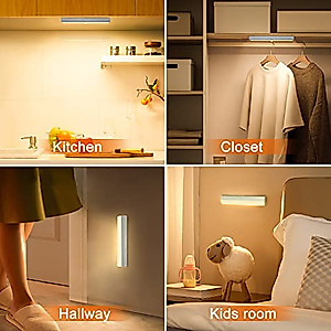 Closet Lights Motion Sensor Under Cabinet Lights Battery Operated 2 Pack Night Light Bar, LED Lights Wireless Stick-on Anywhere, Safe Lights for Kitchen Closet Cabinet Wardrobe Stairs Bedroom (Warm)