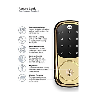 Yale Assure Lock with Z-Wave - Smart Touchscreen Deadbolt -Works with Ring Alarm, Samsung SmartThings, Wink and More (Hub required, sold separately) - Polished Brass