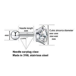 Cubic Zirconia Hypoallergenic Women's Earrings Men's Earrings Women's Earrings Cartilage Fashion Surgical Steel Screw Earrings 5 Pairs