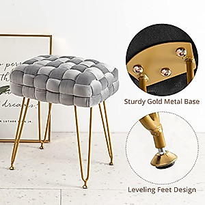 LUE BONA Vanity Stool Footrest, Light Grey, Leather