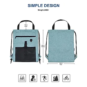 LIVACASA Drawstring Bag Gym with Pockets Sports Sack with Handle Drawstring Backpack Travel for Men Women