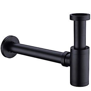 TRUSTMI Bottle P Trap Brass Round 1 1/4 Inch Decorative P-Trap, Adjustable Bathroom Basin Sink Waste Drain Kit, Wall Drainage, Matte Black