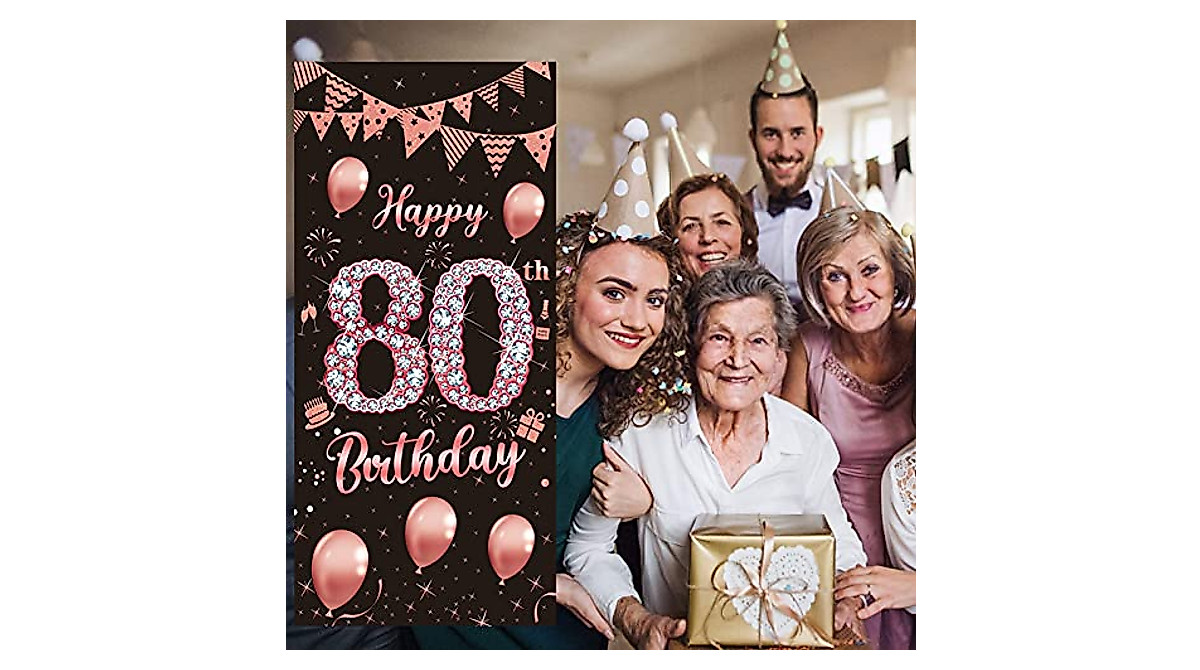 Rose Gold 80th Birthday Door Banner Decorations for Women