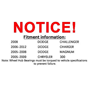 MAYASAF 512301 Rear Wheel Hub & Bearing Assembly 5 Lugs for Chrysler 300 2005-09, 2008 for Dodge Challenger, 06-12 Charger, 05-08 Magnum