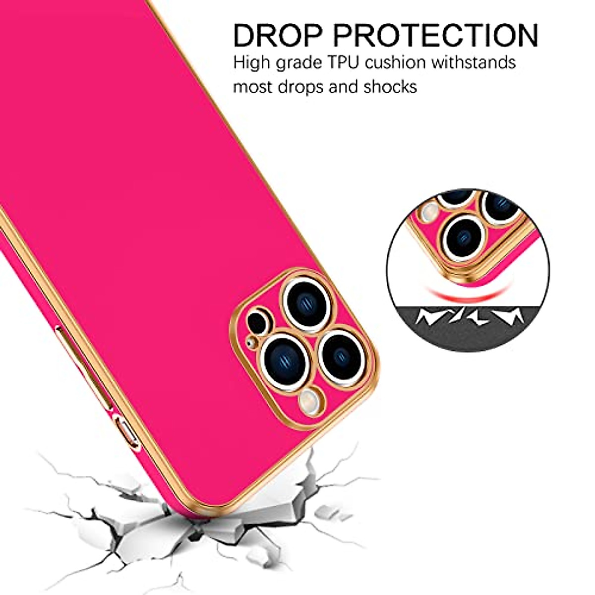 BENTOBEN for iPhone 13 Pro Max Case, Slim Soft Luxury Electroplated Bumper iPhone 13 Pro Max Phone Case for Women Men Girl Shockproof Protective Case Cover for iPhone 13 Pro Max 6.7", Hot Pink/Gold