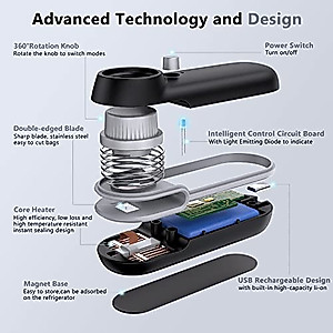 Cheweetty Mini Bag Sealer, Handheld Heat Sealer, Upgraded 2 IN 1 Heat Sealer & Cutter USB Rechargeable, Portable Resealer Machine Kitchen Gadget for Plastic Bag Chip Bag Food Snack Storage(Balck)