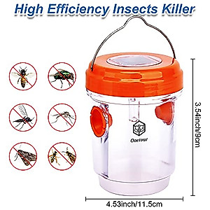 Petoor 2 Packs Wasp Trap - Solar Powered Bee Trap Outdoor for Yellow Jackets, Hornets and Wasps - Durable Wasp Killer and Bee Killer - Reusable Yellow Jacket Trap and Insect Trap