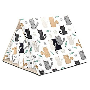 RATGDN Small Pet Hideout Funny Cats and Paws Pattern Hamster House Guinea Pig Playhouse for Dwarf Rabbits Hedgehogs Chinchillas