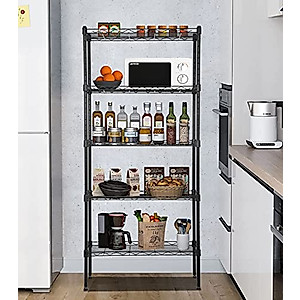 YYkokocat 5-Tier Wire Shelving Adjustable Metal Shelving Unit 48" H Storage Shelves Wire Rack Shelf Organizer for Closet Bathroom Kitchen, 750LB Capacity, 21.5L x 11.6W x 47.6H, Black