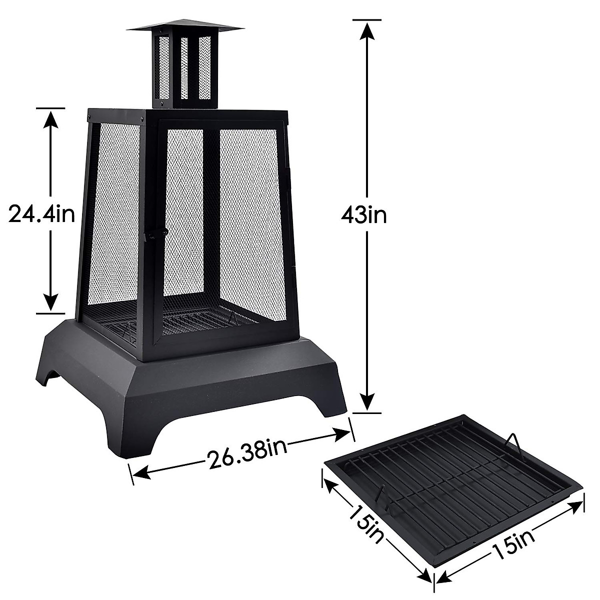 Large Fire Pits Wood Burning 44'' High Chimineas Fire Pit Steel Big Outdoor Pagoda Style Firepits Bowl with Mesh Spark Screen Modern Firepits for Camping,Backyard,Party…