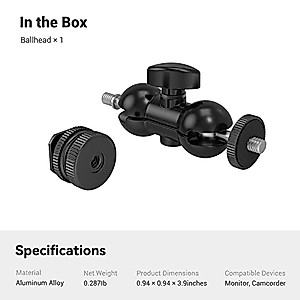 SmallRig Cool Ballhead, Multi-Function Double Ball Dead Adapter with Shoe Mount & 1/4" Screw for Monitors Led Light Microphone - 1135
