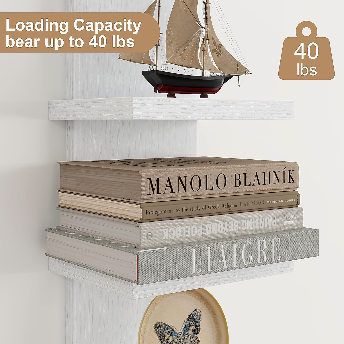 5 Tier Wall Shelf Unit, Decorative Wall Mount Vertical Shelving, Floating Storage Home Decor Organizer Tall Tower Design Utility Shelving Bedroom Living Room, Morden White