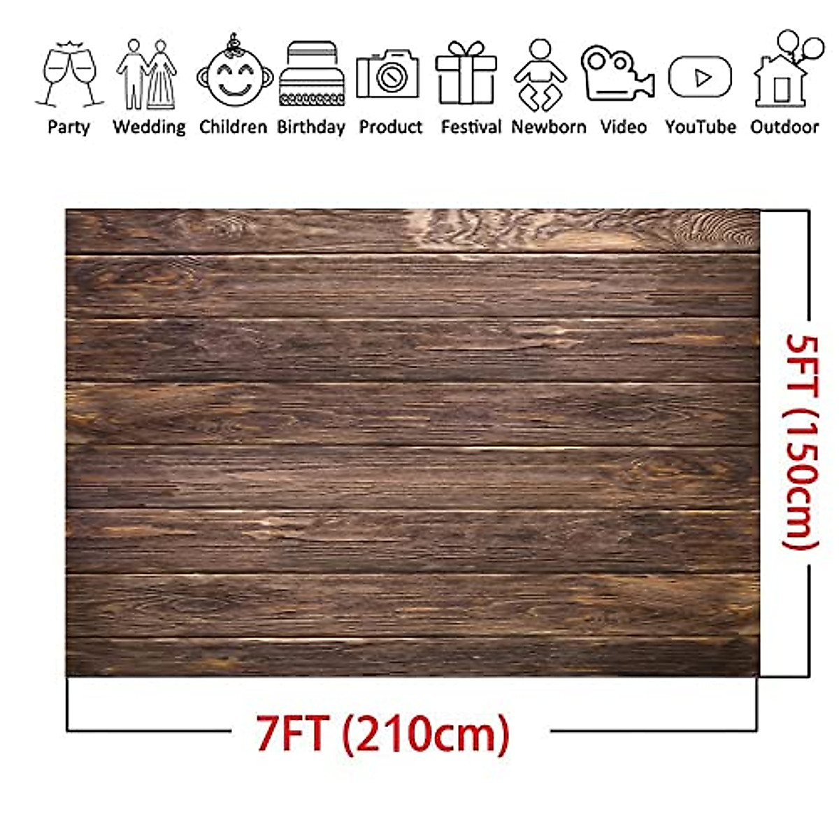 LYWYGG 7x5ft Thin Vinyl Brown Wood Backdrop Photographers Retro Wood Wall Background Cloth Seamless CP-19