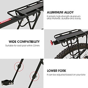 Bike Rear Rack, Aluminum Alloy Bike Rear Seat Luggage Shelf Rack Carrier Racks Quick Release Adjustable Cargo Carrier, 25kg Maximum Bearing
