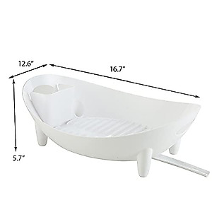 SERENITA Dish Drying Rack. Oval Compact Size Drainer with Utensil Holder. Kitchen Counter Cabinet (White 16.5")