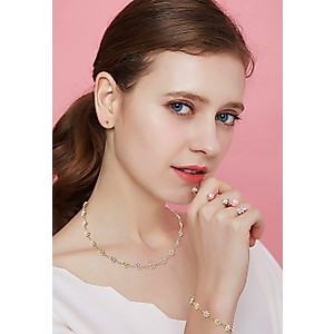 Coiris Daisy Choker Necklace Bracelet,Gold Chain Necklaces Jewelry Flower Jewelry Set for Women (N0085-White Petals)