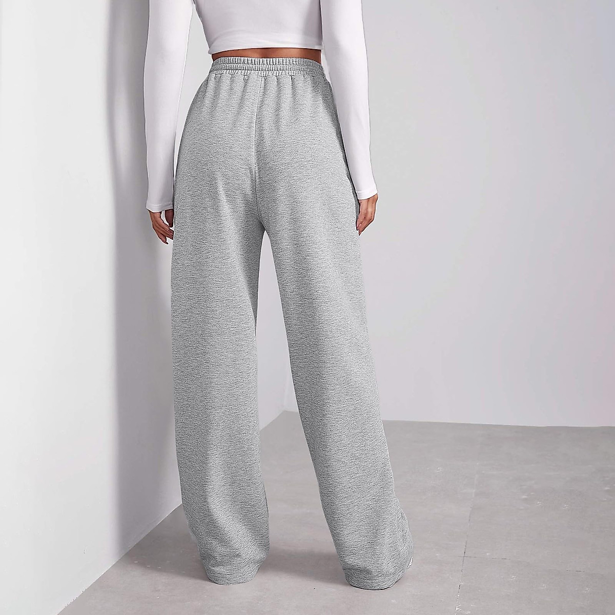 Straight Wide Leg Sweatpants for Women Joggers with Pockets Fleece High Waist Warm Trousers Casual Comfy Drawstring Sweat Pants Fleece Lined Sweatpants for Girls Y2k Clothes Fleece Joggers Pants