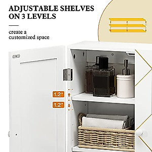 AZODY Bathroom Cabinet with Gold Trim, Wall-Mounted Bathroom Cabinet Storage Cabinet with Adjustable Shelves and Side Hooks, Space Saver Medicine Cabinet for Livingroom, Laundry, Frameless White