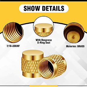 Yaocom 1/4 Flare Cap, Round Brass W/Neoprene O Ring Seal HVAC Valve Caps(50 Pcs)