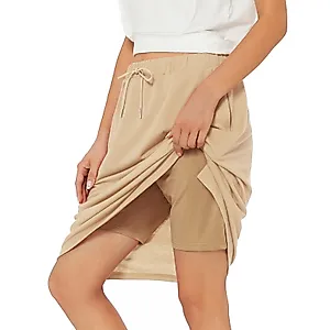 Womens Golf Skirt Athletic Skort Stretchy Knee Length Tennis Skirt with Pockets Plus Size Skorts Skirts for Women Khaki Medium