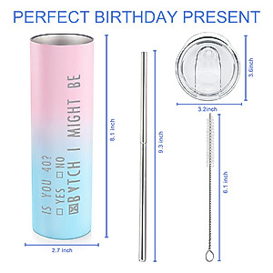40th Birthday Gifts Women 40 Year Old Birthday Gifts For Women 20oz Funny Skinny 40th Birthday Cups Happy Birthday Gift For 1984 Woman Female Bday Present Pink Gradition Travel Tumbler With Lid Straw