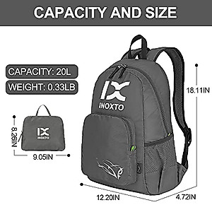 INOXTO 20L Lightweight Hiking Backpack Small Foldable Hiking Daypack for Outdoor Hiking Travel Camping (Grey)