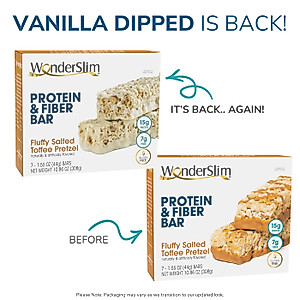 WonderSlim Protein & Fiber Bar, Salted Toffee Pretzel, 15g Protein, 7g Fiber, Gluten Free (7ct)
