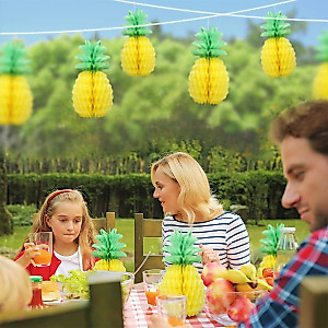 LYART 6 Pcs 14 Inch Pineapple Decorations for Tropical Flamingo Party Summer Hawaiian Luau Party Pineapple Honeycomb Tissue Centerpieces for Tables Hanging Decorations Favors