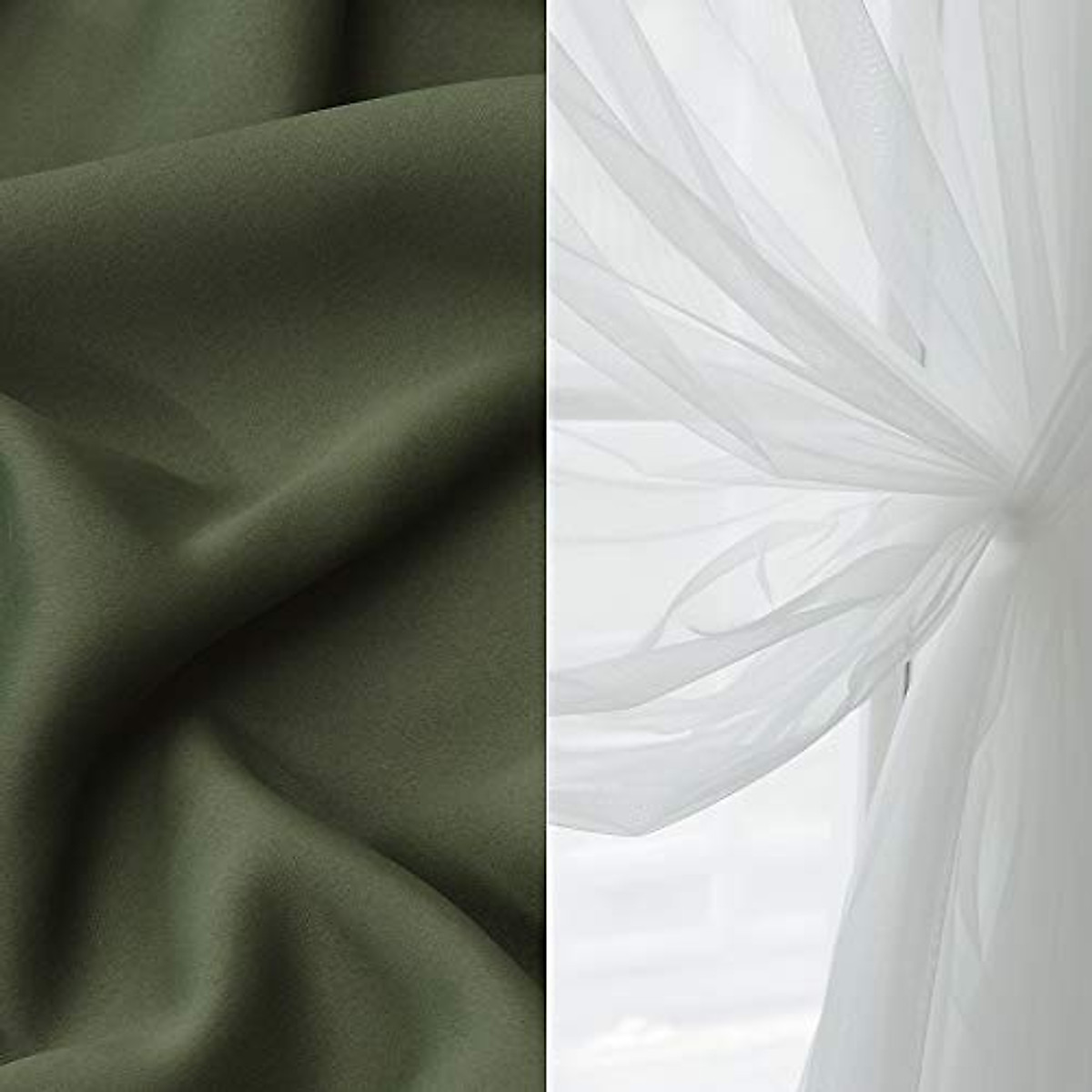 Best Home Fashion uMIXm Tulle Sheer Lace and Blackout 4 Piece Curtain Set – Antique Bronze Grommet Top – 52" W x 84" L – (Set of 4 Panels) (52" W x 84" L - Each Panel, Moss)