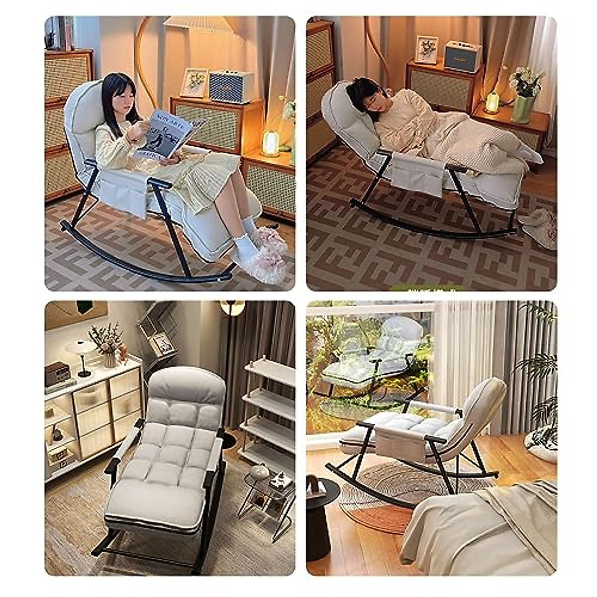 Adult Rocking Chair Adjustable Back Recliner Chair for Living Room Patio Balcony,Glider Rocker Upholstered Armchair, Sturdy Metal Frame,Modern Leisure Chair (Color : Dark Grey)