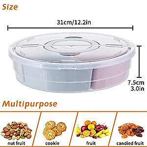Round Divided Serving Tray Platter with Lid & Handle Storage Container, 5 Colorful Compartment Box Clear Organizer, Compartment Party Platter for Candy, Appetizer, Snack, Fruit, Nuts, Veggie, Parties