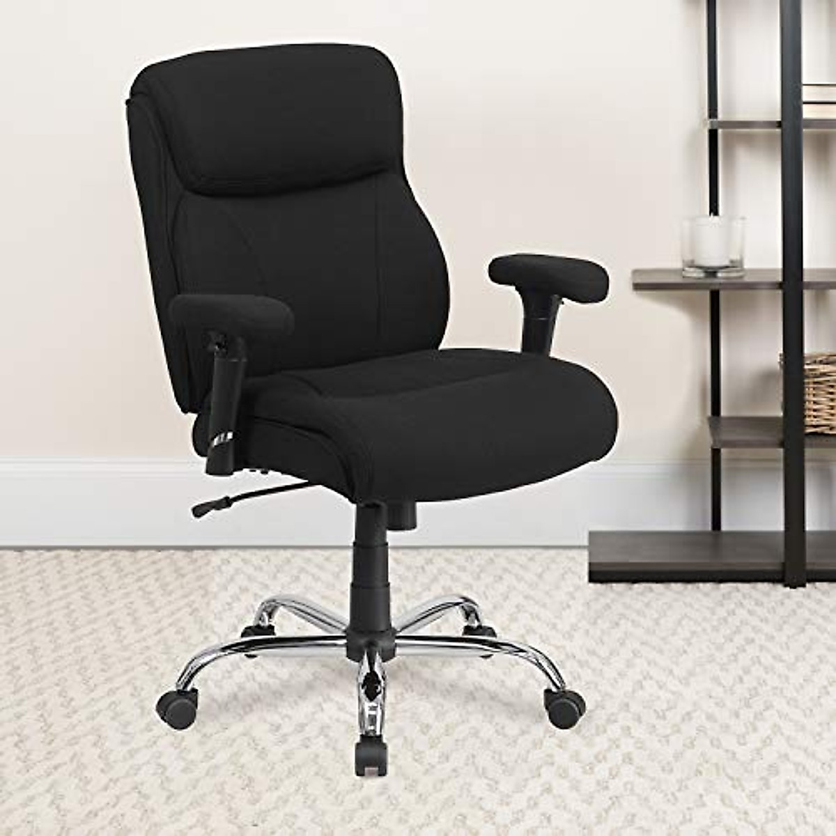 Flash Furniture HERCULES Series Big & Tall 400 lb. Rated Black Fabric Ergonomic Task Office Chair with Line Stitching and Adjustable Arms