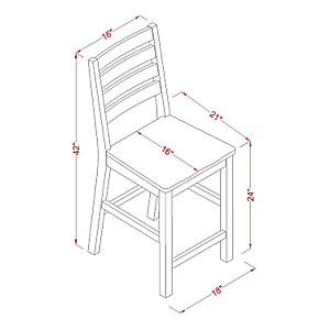 East West Furniture CFS-OAK-W Café Counter Height Dining Chairs - Ladder Back Wood Seat Chairs, Set of 2, Oak